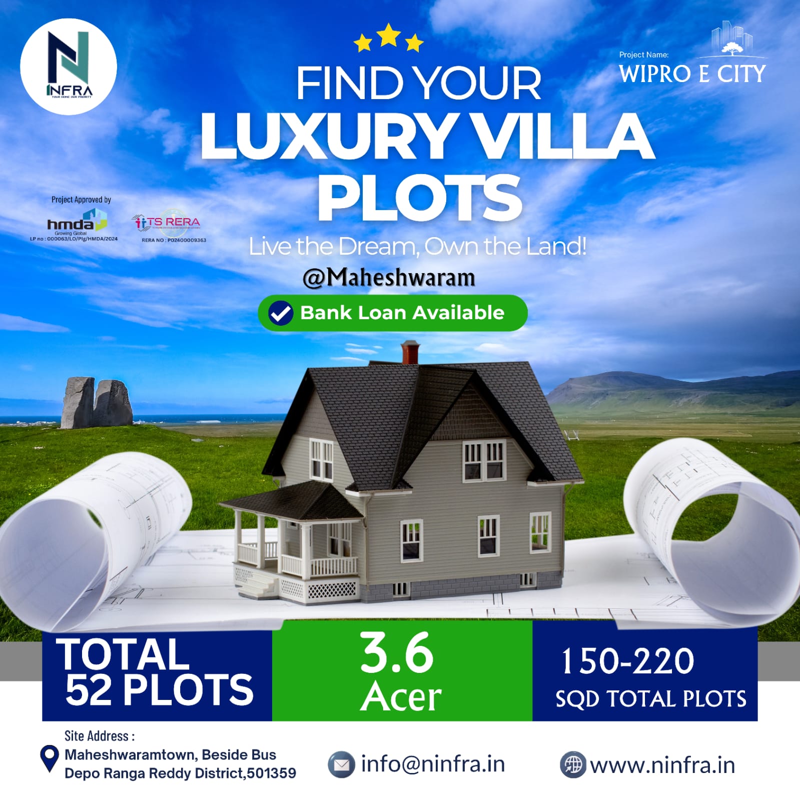 PREMIUM OPEN VILLA PLOTS FOR SALE WITH FREE REGISTRASTION AT MAHESHWARAM TOWN - Propaura